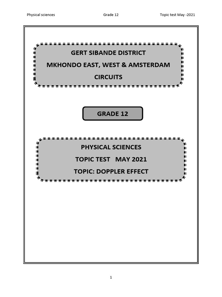 Grade 12 Doppler Effect Test 2021 | PDF | Spectral Line | Sound