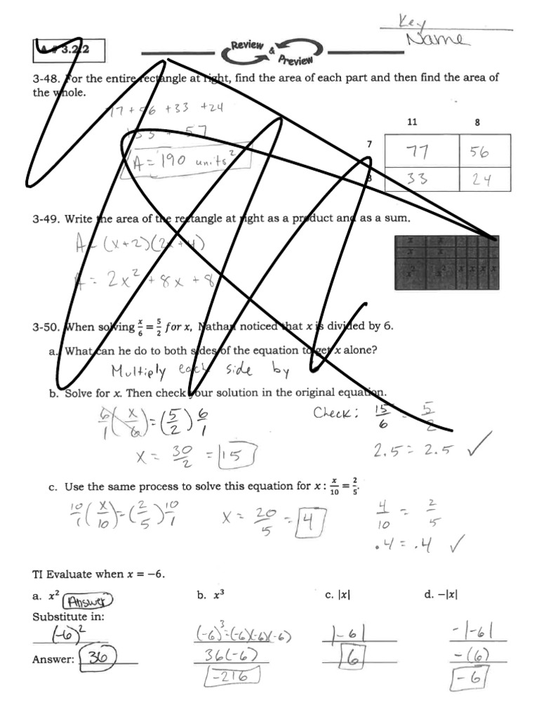 Alg. 3.2.2 Review + Preview Answers | PDF