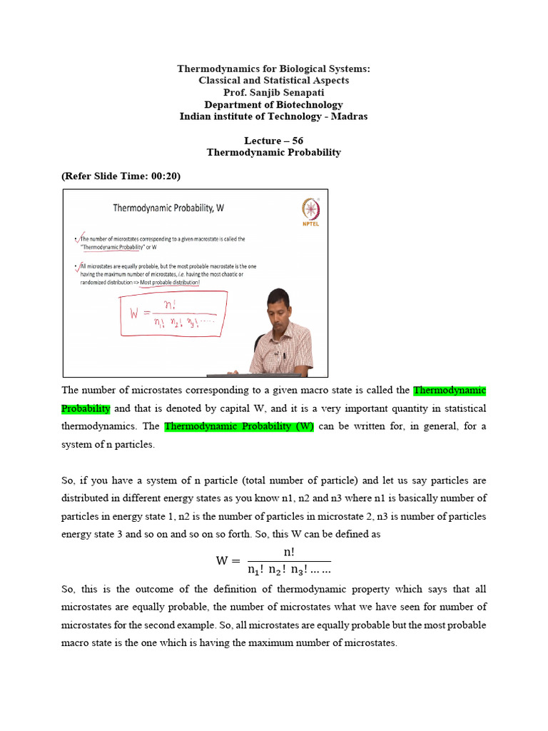 Lec56 Thermodynamic Probability | PDF