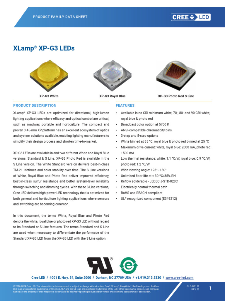 XLamp XP-G3 LED Datasheet | PDF | Light Emitting Diode | Color