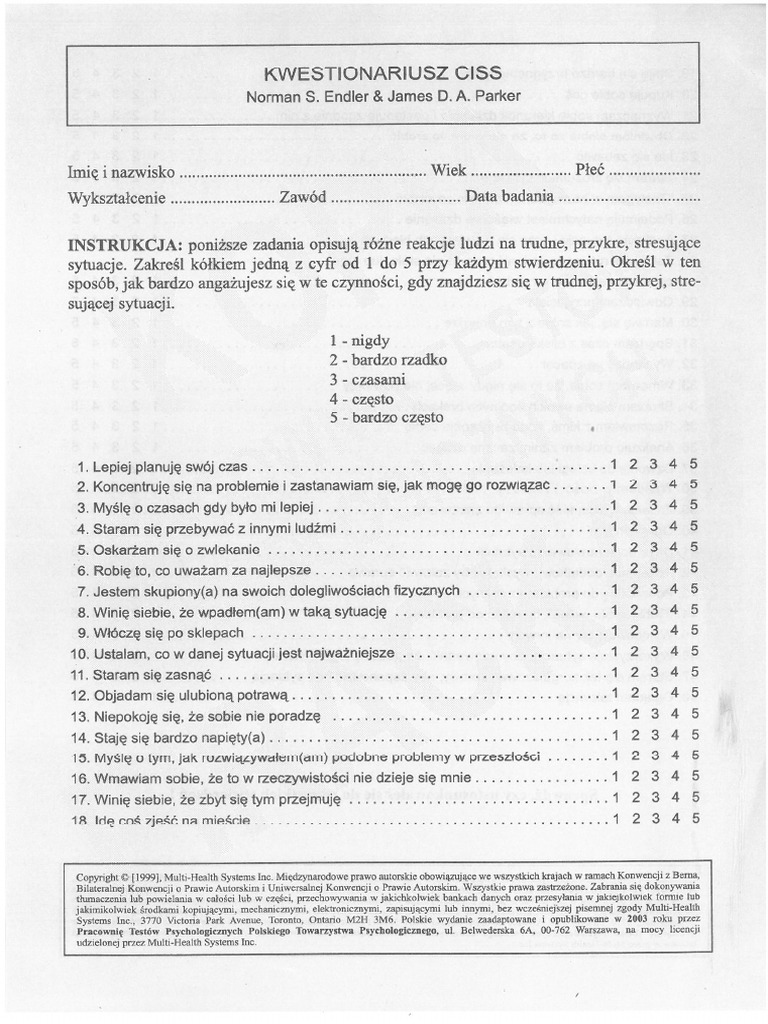 CISS Kwestionariusz | PDF