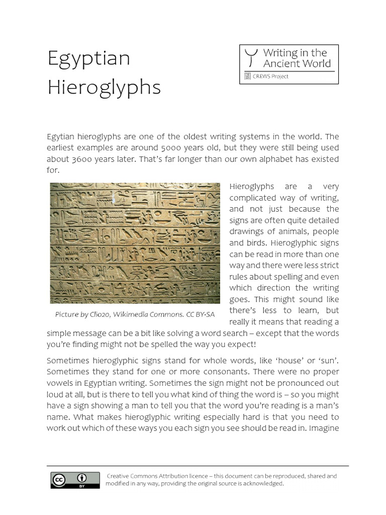 01b - Hieroglyphs Student Information Sheet | PDF | Egyptian ...