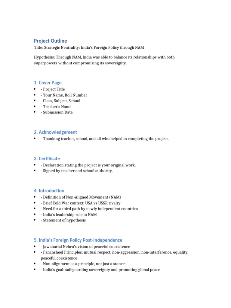 India_NAM_Project_Outline | PDF | Non Aligned Movement | Political Science