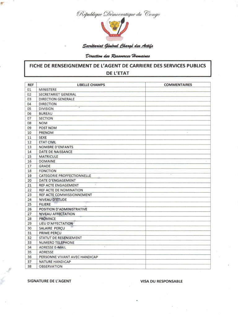 Fiche D'agent Public de L'etat | PDF