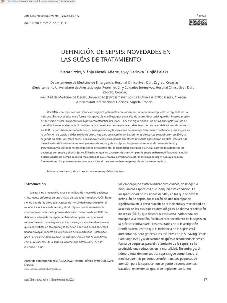 Sepsis Lo Nuevo de Las Guias - Hr.es | PDF | Septicemia ...