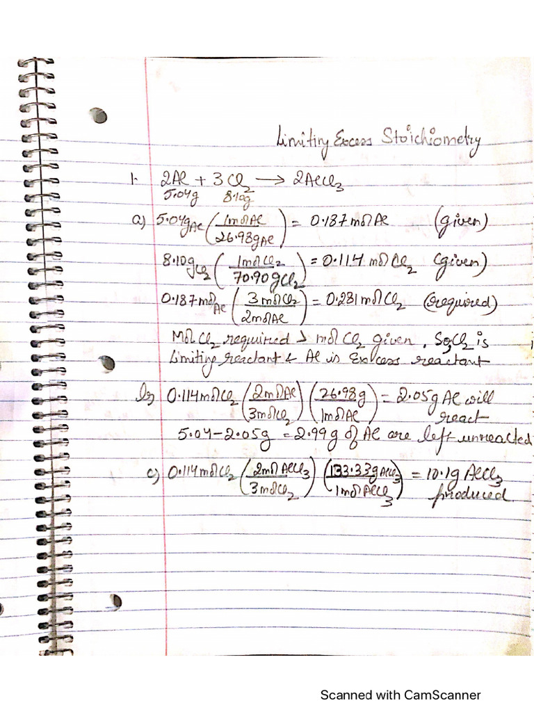 Answers to Limiting-Excess Stoich. Worksheet1 | PDF