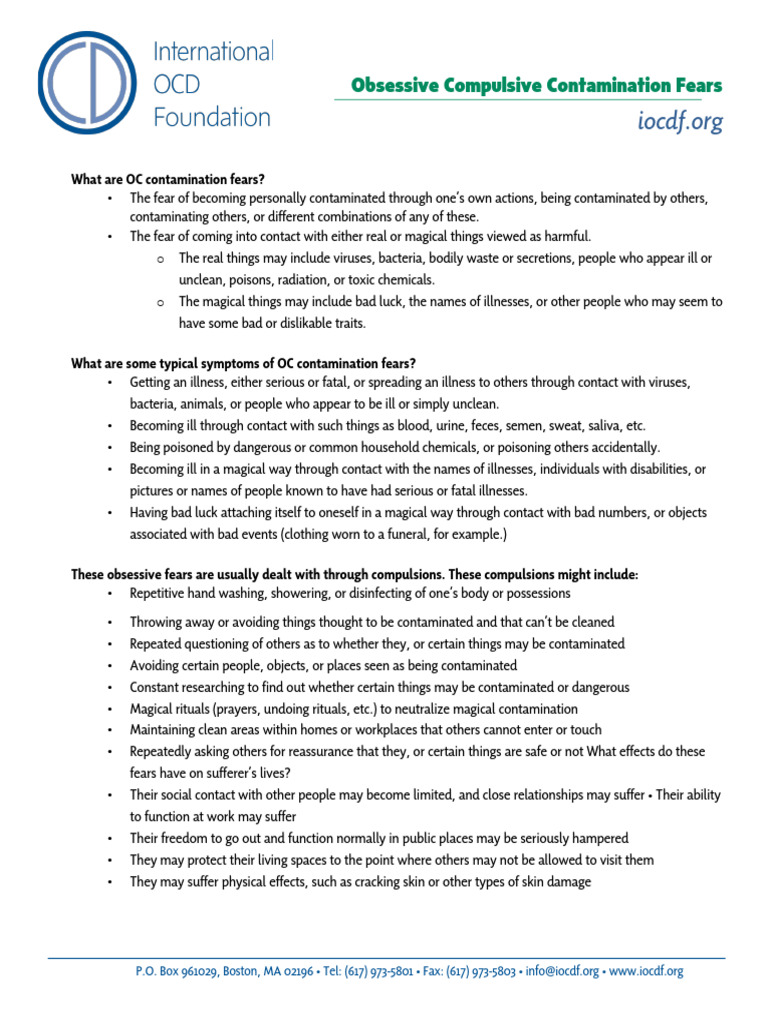Understanding OCD Contamination Fears | PDF | Obsessive–Compulsive ...