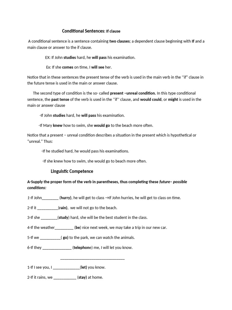 Conditional Sentences If Clause | PDF | Linguistics | Grammar