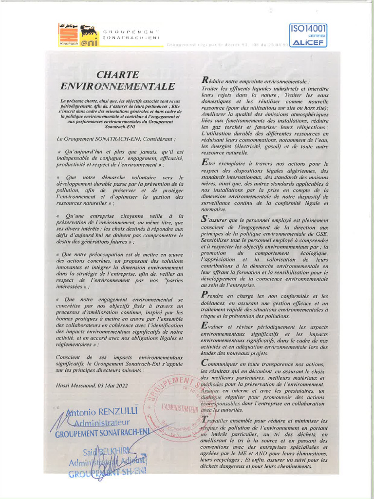 Charte Environnementale GSE - Rev06 | PDF