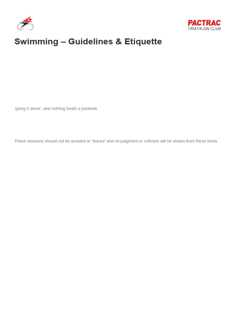 Swimming Guidelines and Etiquette | PDF | Swimming (Sport) | Swimming
