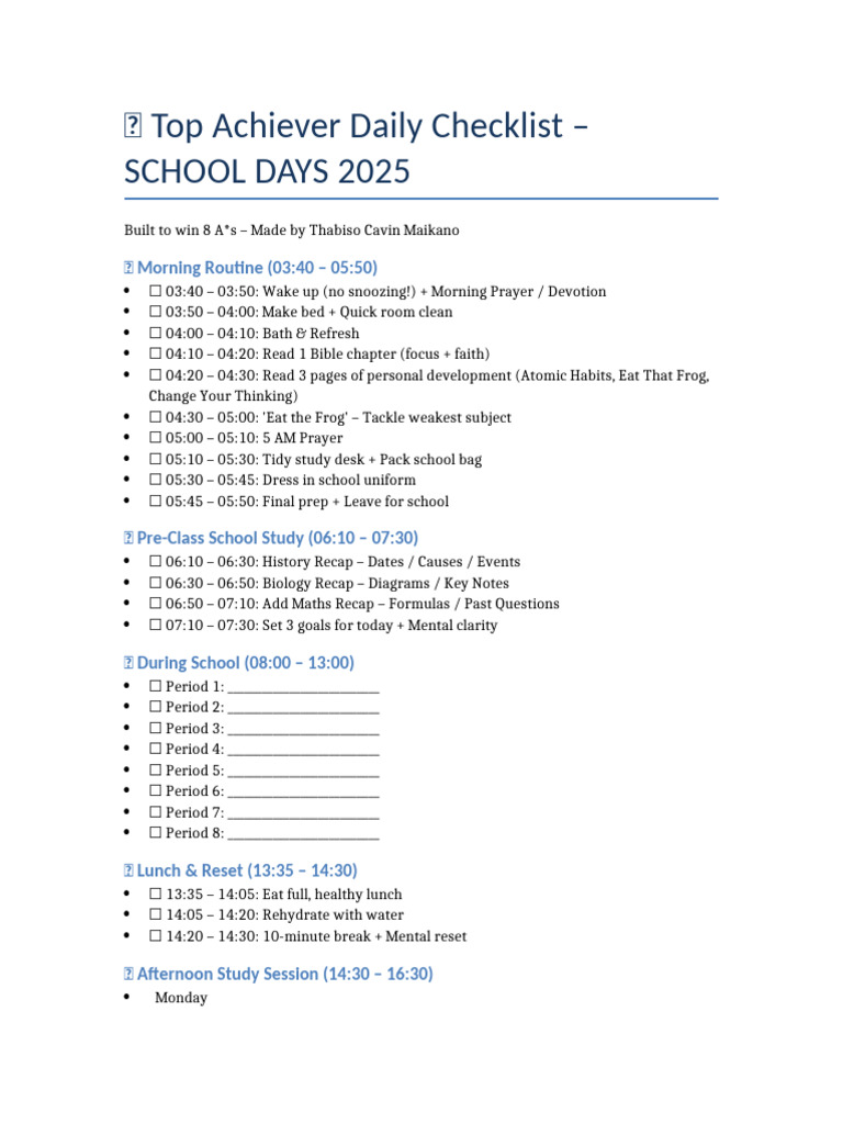 Top Achiever Daily Checklist 2025 | PDF