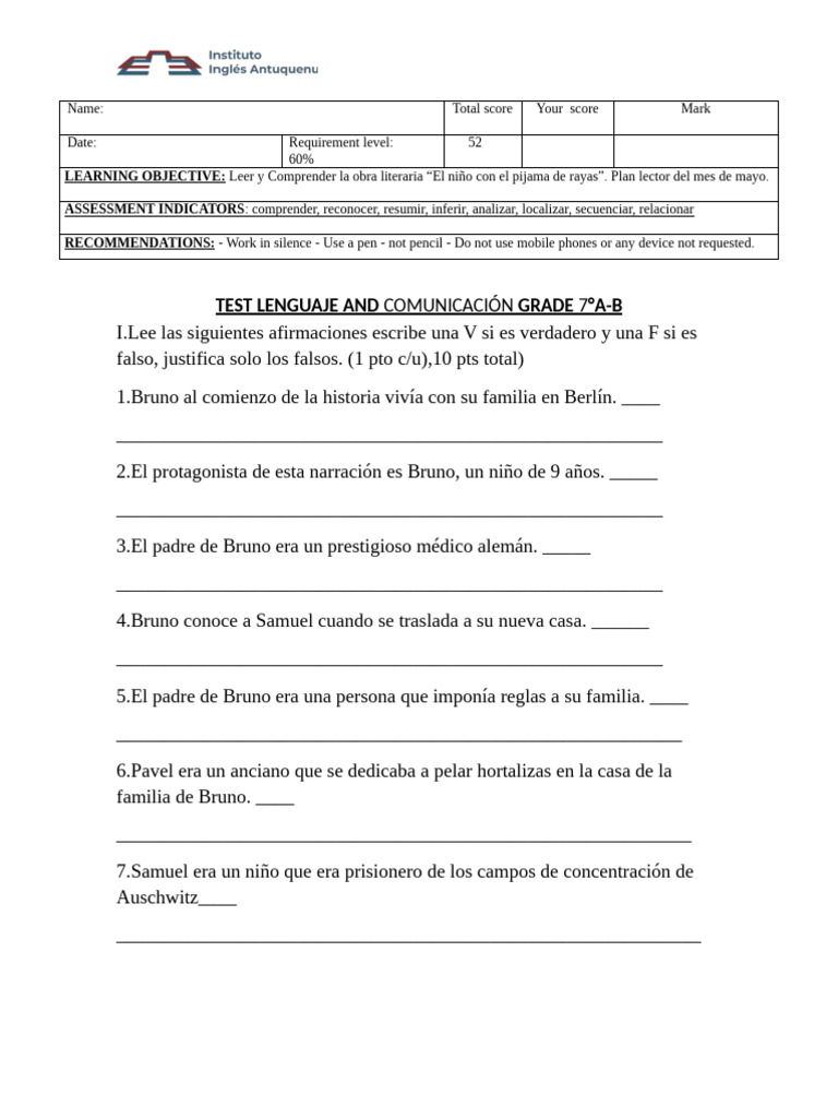 Prueba Plan Lector 7°A-B Mayo | PDF