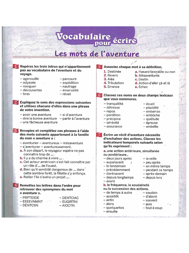 Vocabulaire de L'aventure | PDF