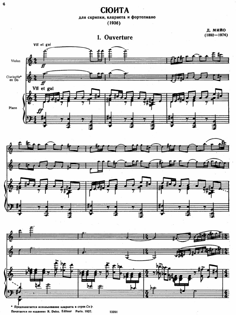 Milhaud Suite For Violin Clarinet and Piano | PDF