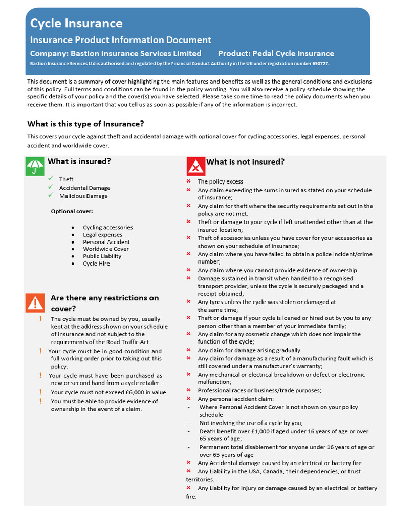 Bupa Cycle Insurance Overview | PDF | Insurance | Payments