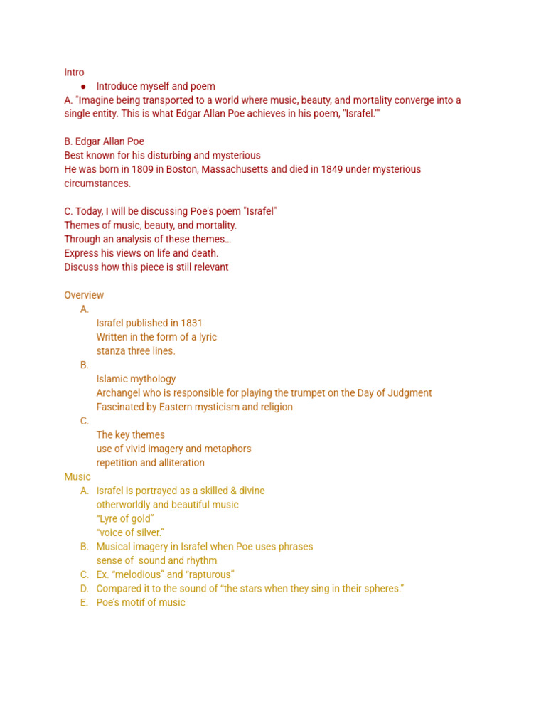 Edgar Allen Poe Israfel Notecards AbbigaleKB | PDF | Poetry