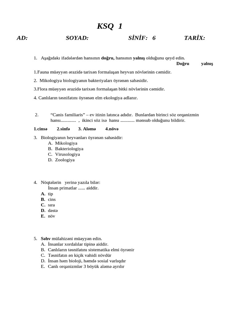 KSQ 1 6 ci sinif | PDF