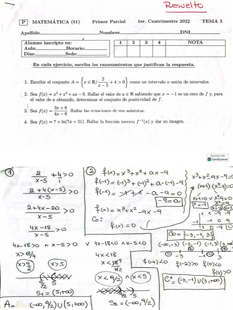Ejemplos de Primeros Parciales-Matematic | PDF