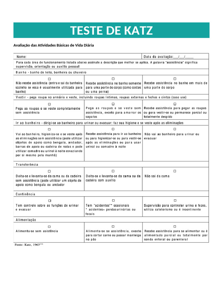 Teste de Katz | PDF