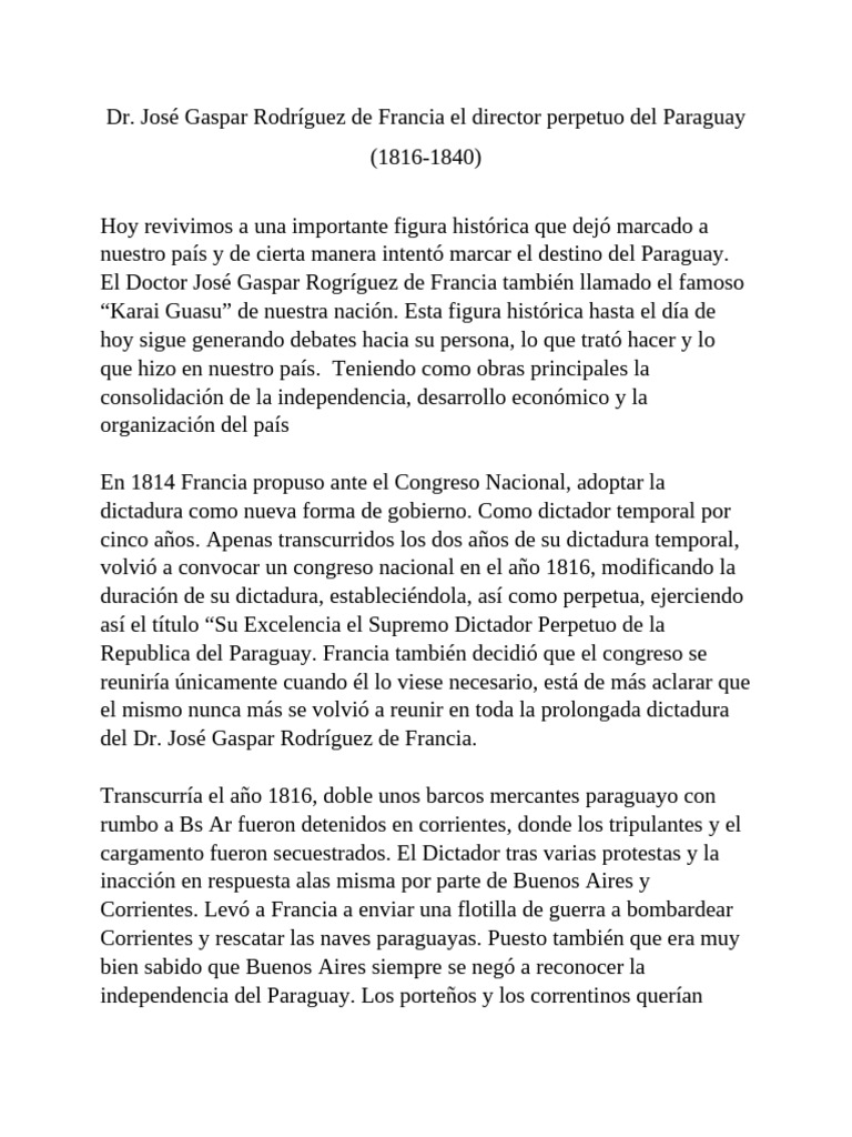 Biografía del Dr. Francia (1816-1840) | PDF