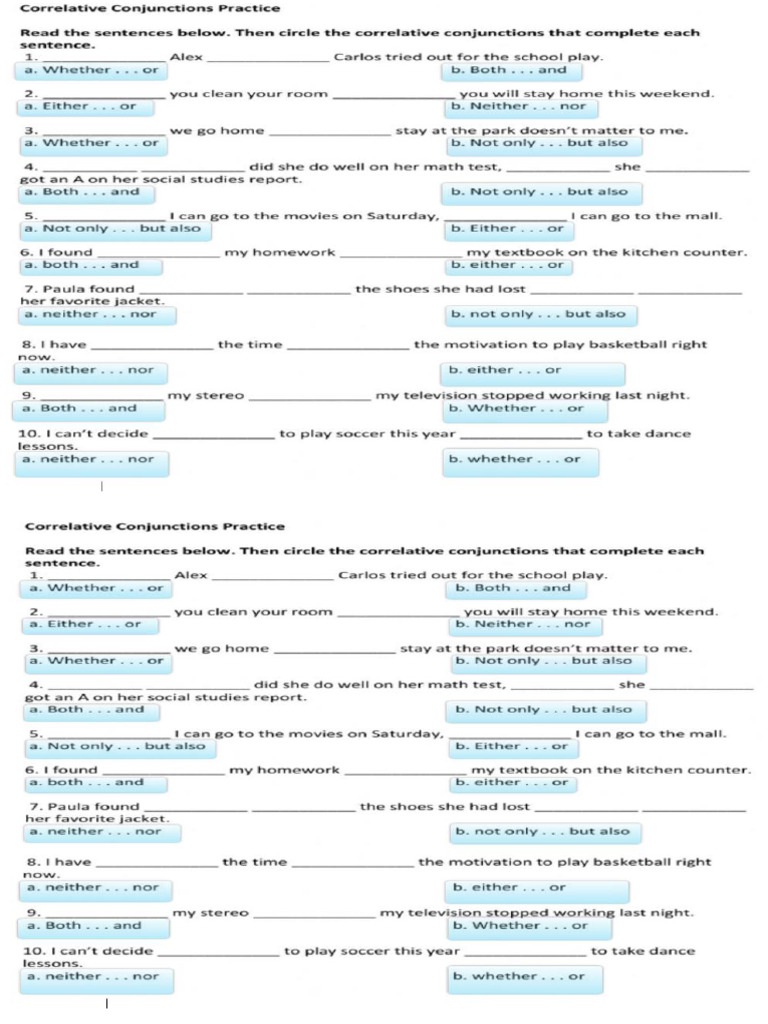 Exercises Correlative Conjuctions | PDF