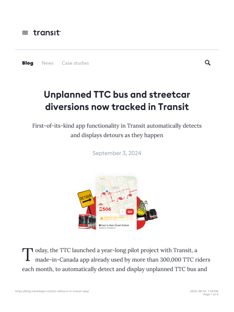 Unplanned TTC Bus and Streetcar Diversions Now Tracked in Transit | PDF ...