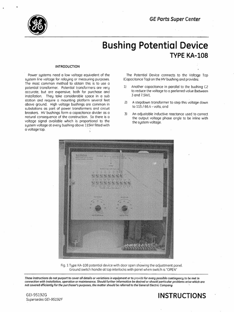 Bushing Potential Device Type Ka-108 | PDF | Transformer | Capacitor