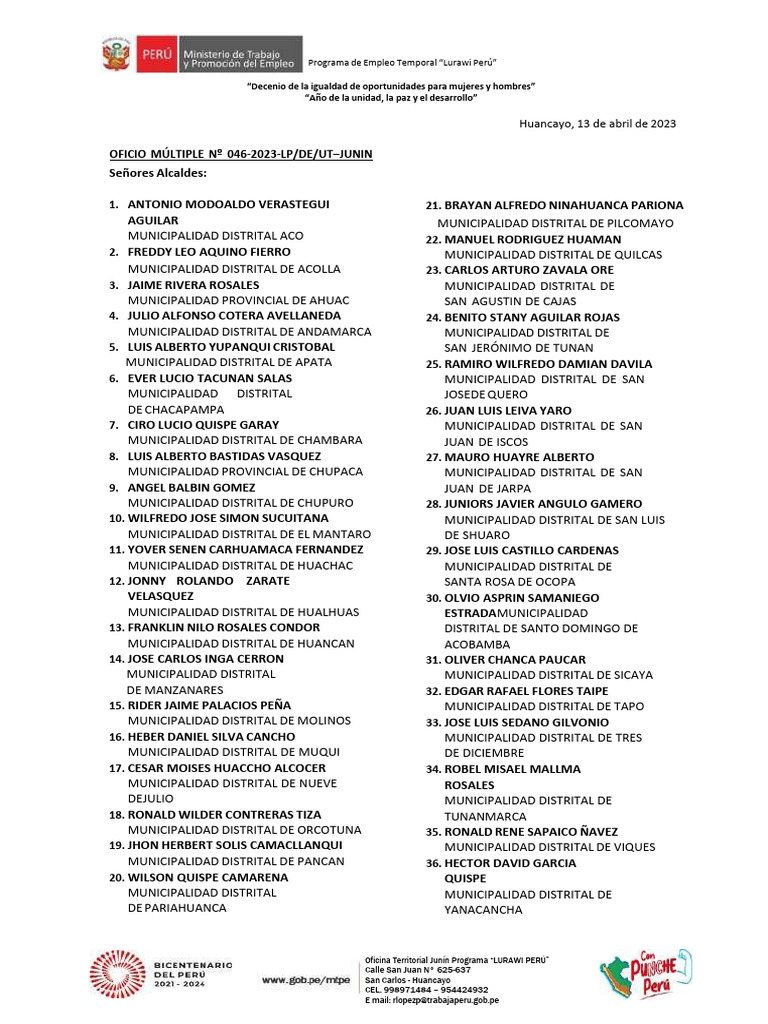 Oficio Múltiple #046-2023 | PDF