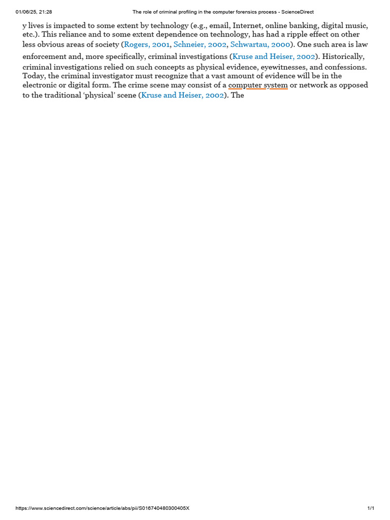The Role of Criminal Profiling in The Computer Forensics Process - ScienceDirect | PDF