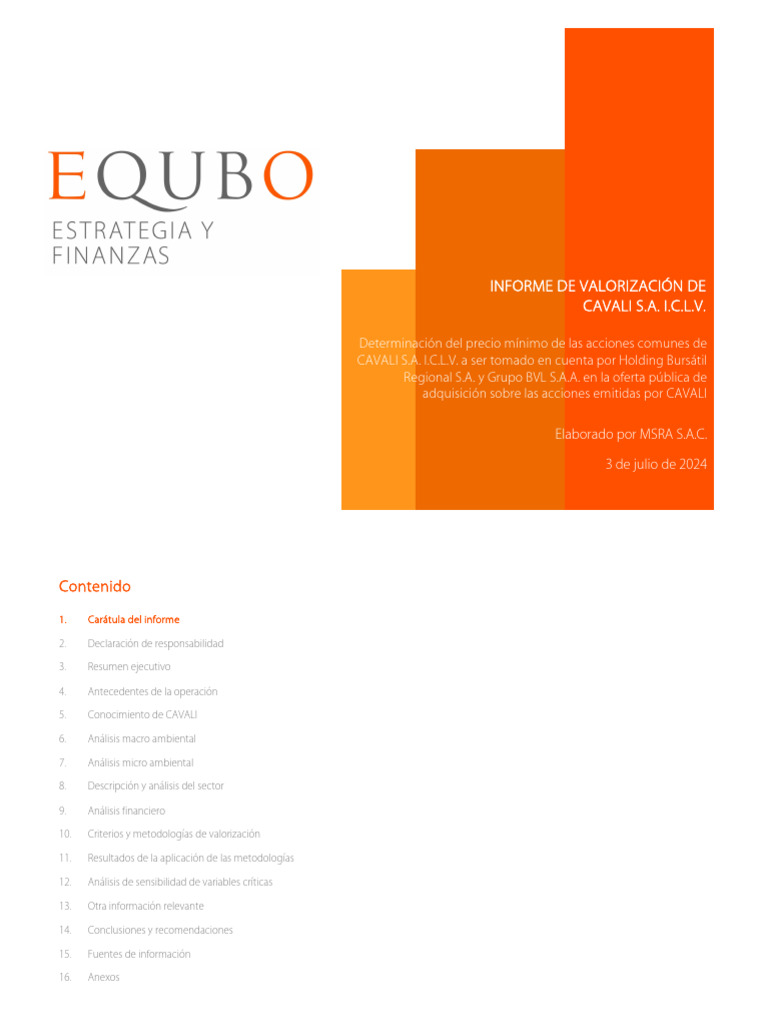 OPA Valorizacion CAVALI Peru Equbo | PDF | Bolsa | Inflación