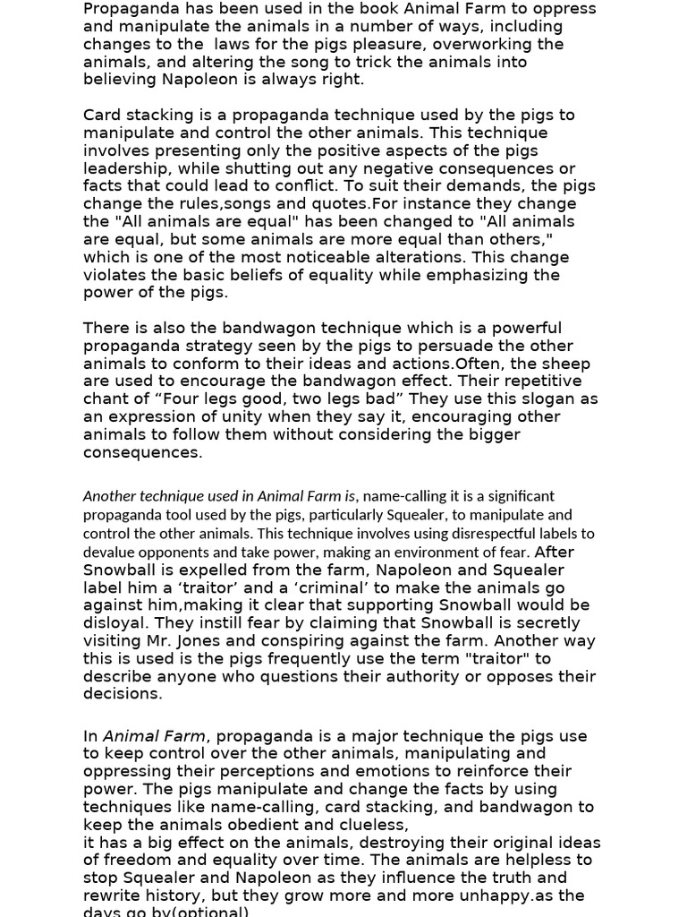 Literature Animal Farm Essay | PDF | Propaganda | Social Psychology