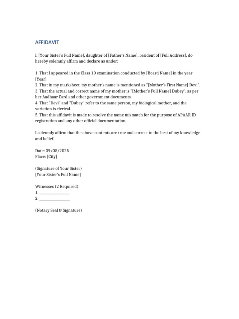 Affidavit Name Mismatch APAAR | PDF