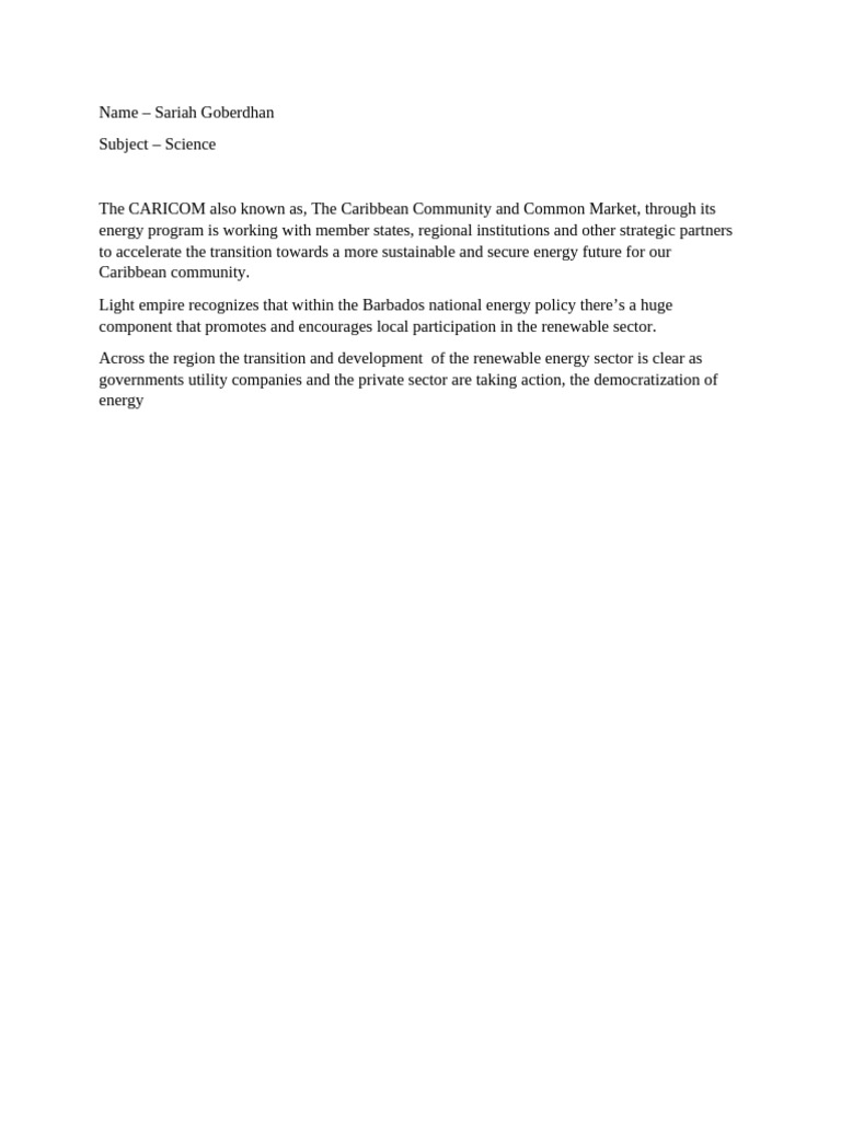 CARICOM 100 Word Summary | PDF