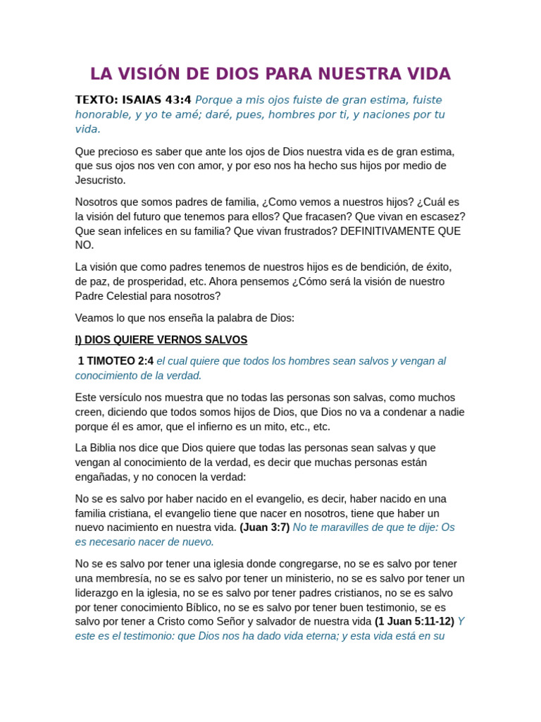 La Visión de Dios para Nuestra Vida | PDF | Cristo (título) | Oración