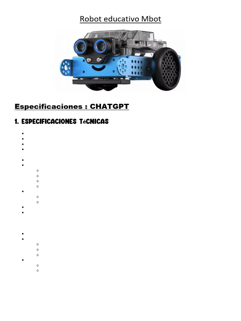Mbot -especificaciones tecnicas docx | PDF | Arduino | Microcontrolador