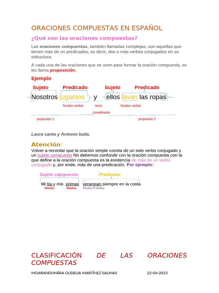 Tipos de Oraciones Compuestas en Español | PDF | Oración (Lingüística ...
