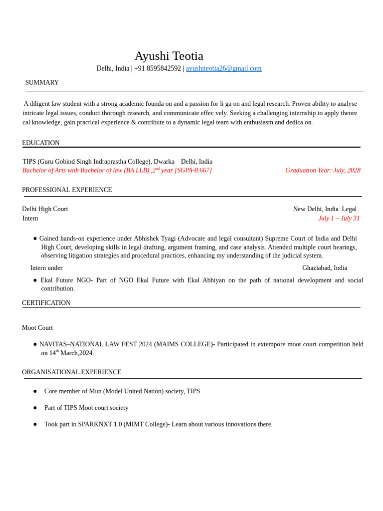 AYUSHI'S Resume 1 | PDF