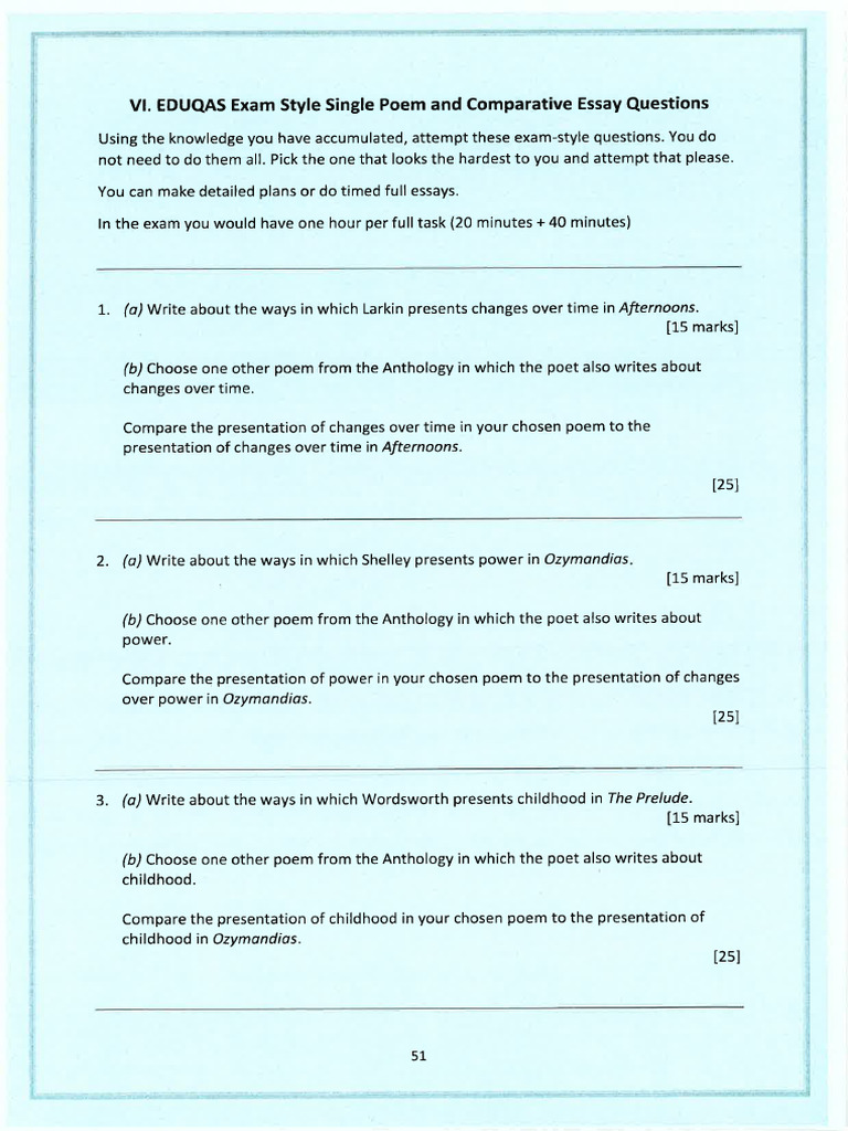Single Poem and Comparative Questions | PDF