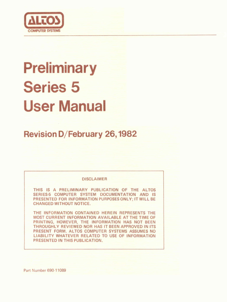 Altos Series 5 User Manual Revision D | PDF | Computer Terminal ...