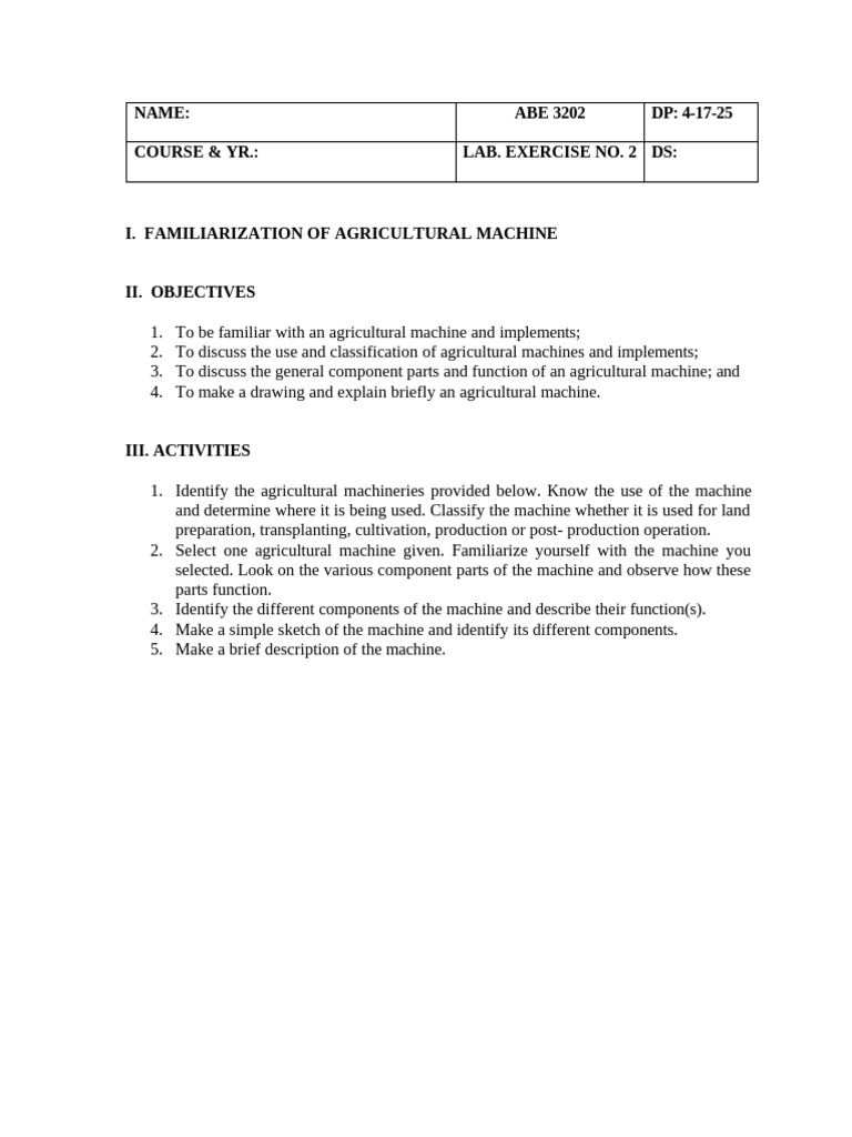 2 Machine Familiarization | PDF | Tractor | Plough