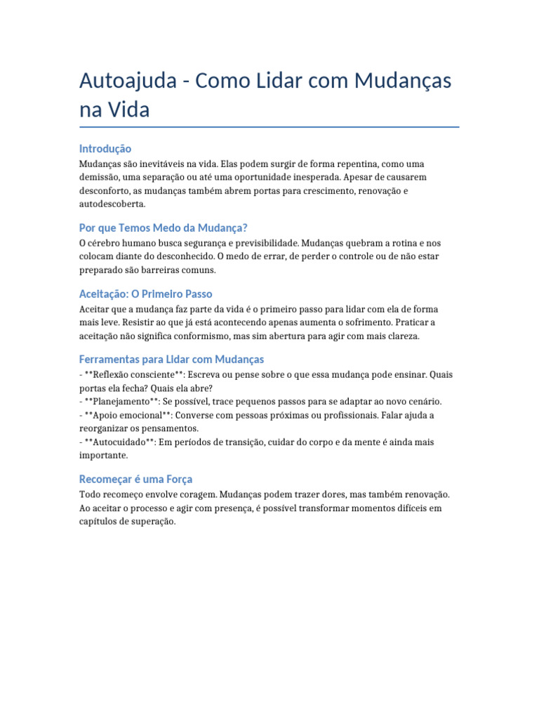 Autoajuda Como Lidar Com Mudancas Na Vida | PDF