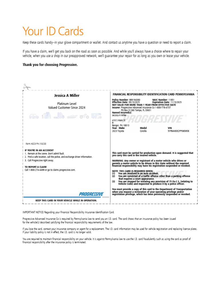 Pennsylvania Financial Responsibility Card | PDF | Identity Document ...