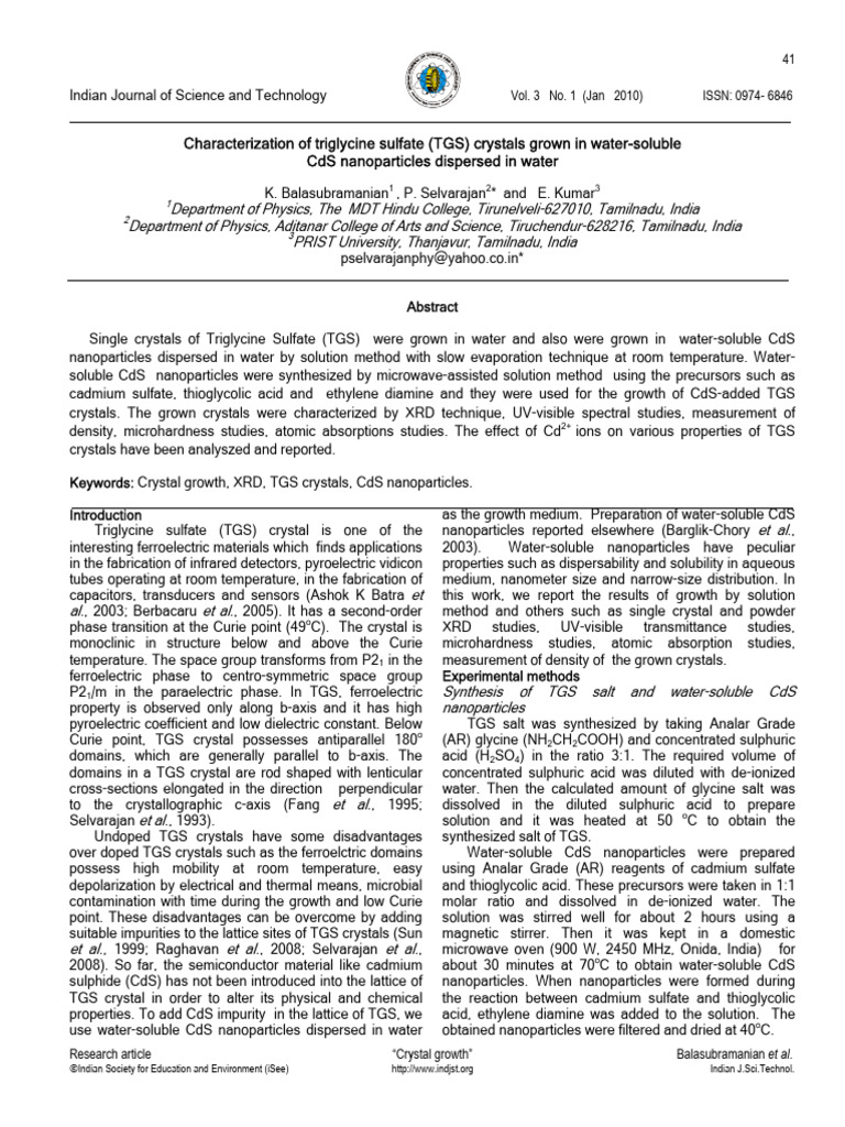 Characterization of Triglycine Sulfate (TGS) Crystals Grown in Water ...