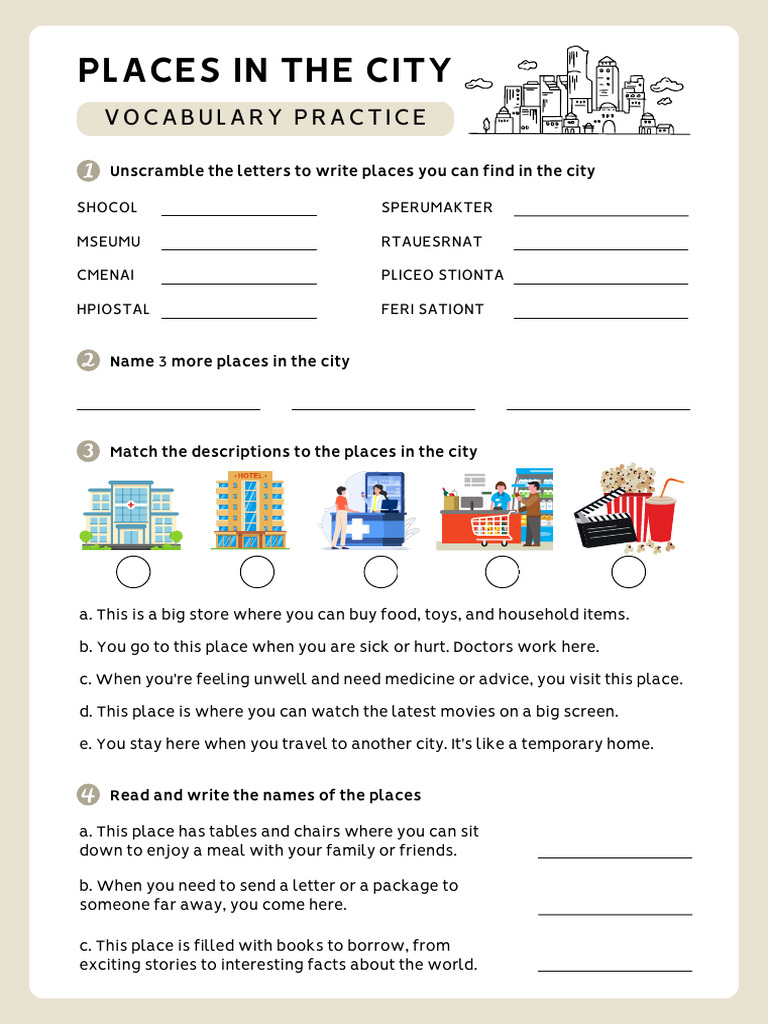 Places in The City: Vocabulary Practice | PDF