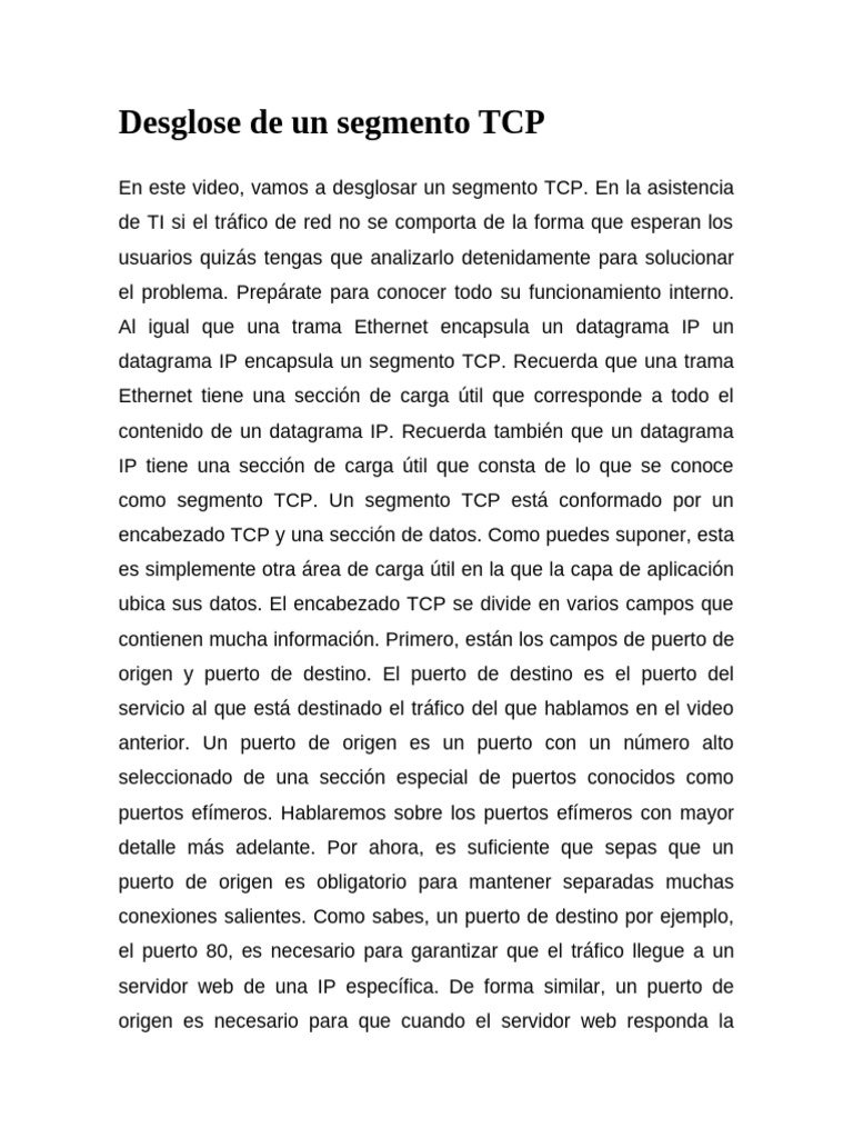 Desglose de Un Segmento TCP | PDF | Protocolo de Control de Transmisión ...