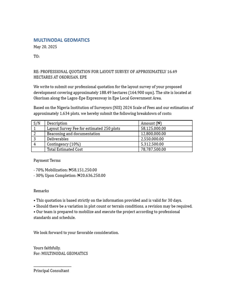Layout Survey Quotation for Epe Project | PDF