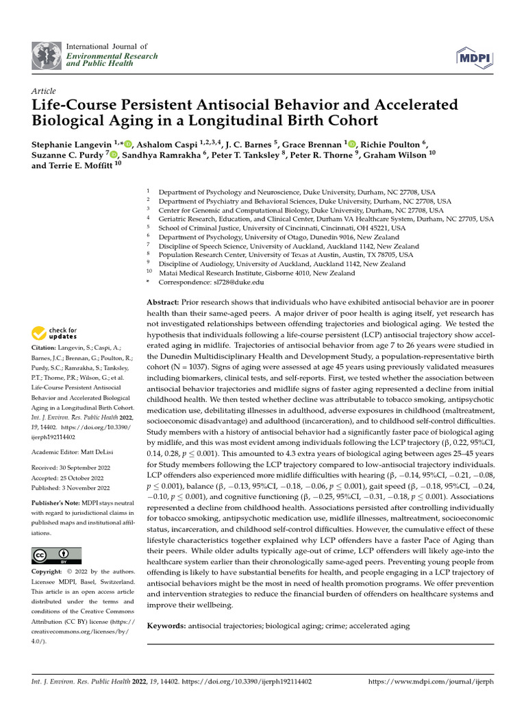 Ijerph 19 14402 | PDF | Antisocial Personality Disorder | Ageing