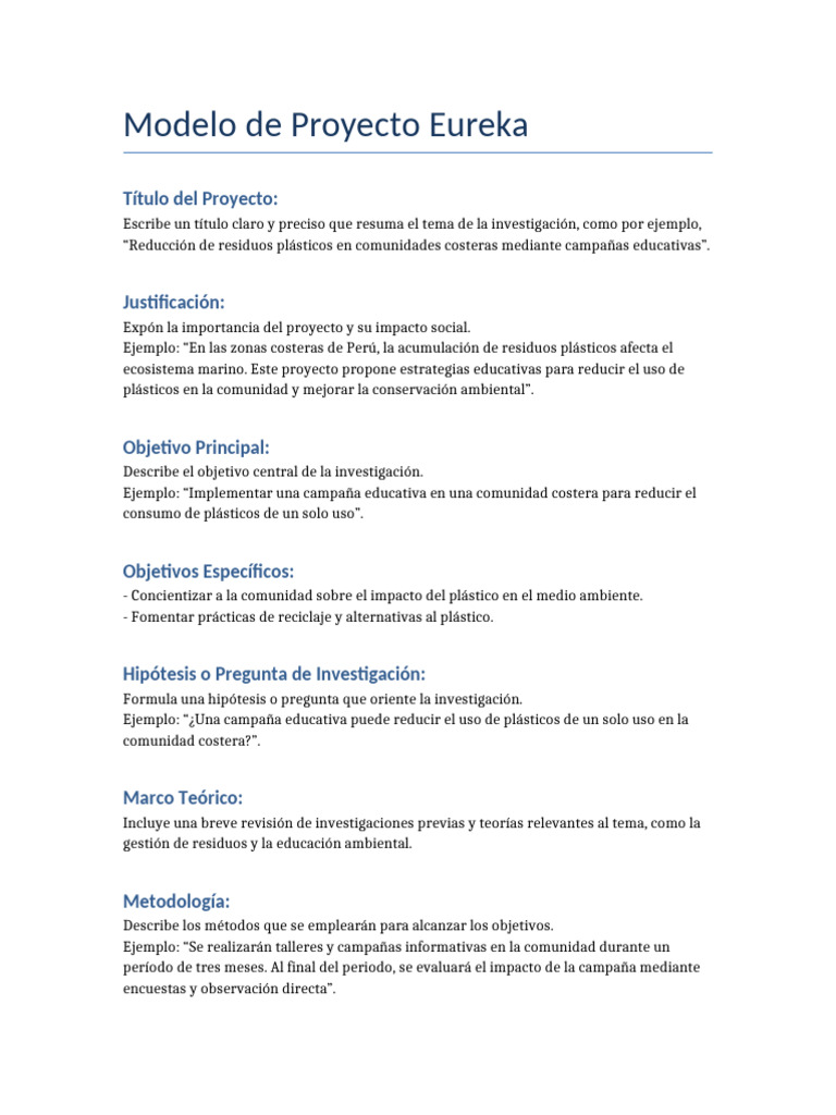 Modelo de Proyecto Eureka Word | PDF