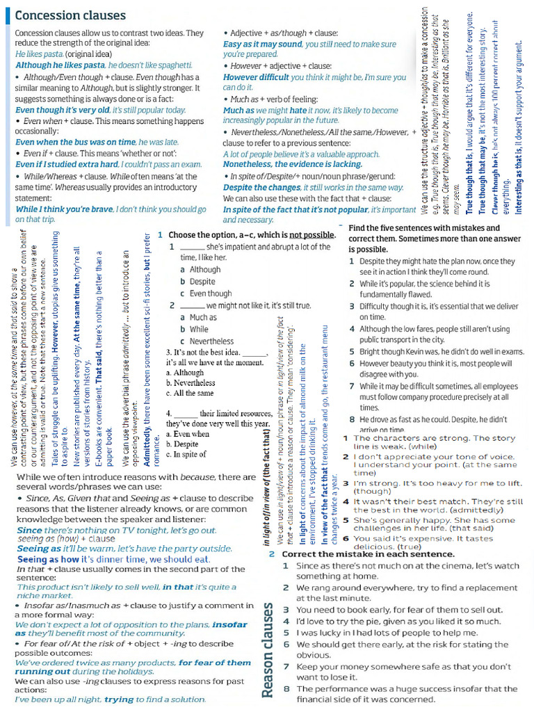 Concession Clauses & Reason Clauses _Revision | PDF