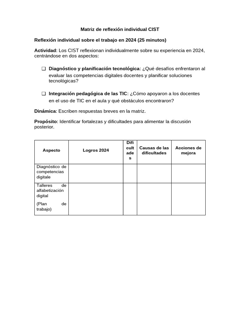 Matriz de Reflexión Individual CIST | PDF